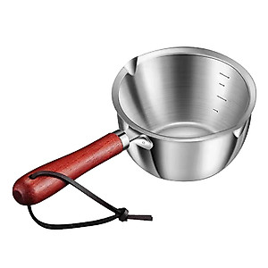 Butter Warmer Pot，Inside with clear scale Small Saucepan with Heat Resistand Wooden Handle and Dual Pour Spout Stainless Steel Small Milk Saucepan(size:300ml)