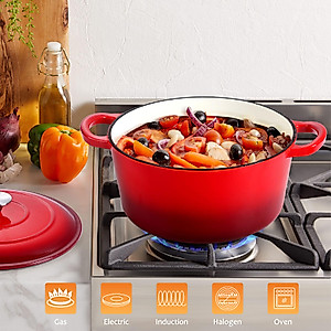 LIANYU Enameled Cast Iron Dutch Oven with Lid and Silicone Trivet Mat, 6 QT Nonstick Dutch Oven Cooking Pot for Sourdough Bread Baking, Round Dutch Oven for Roasting, Stewing, Braising, Dual Handle &