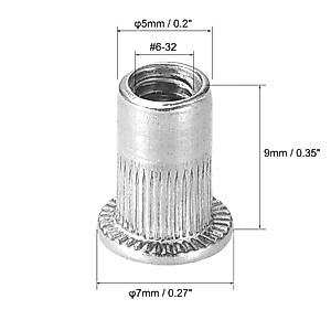 uxcell #6-32 Rivet Nuts Aluminium Alloy Knurled Flat Head Threaded Insert Nut Silver 100pcs