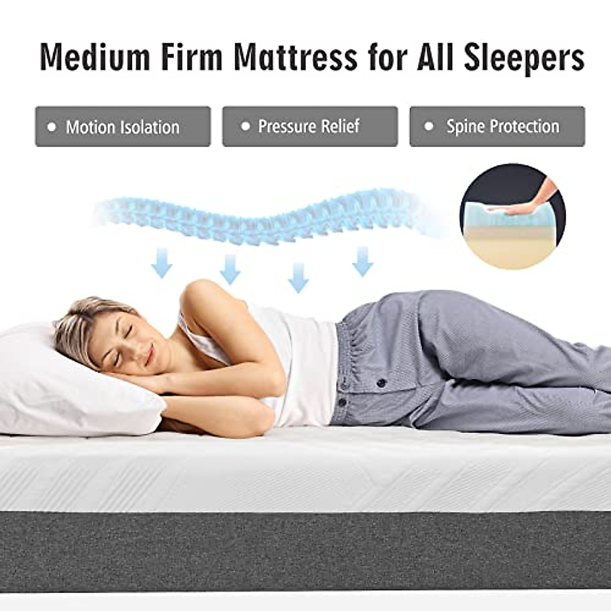 KOMFOTT 8 Inch Mattress Full Size, Cooling-Gel Memory Foam Mattress with Bamboo Charcoal Layer for Pressure Relief, Medium Firm Mattresses with Jacquard Cover, CertiPUR-US Certified Mattress in a Box