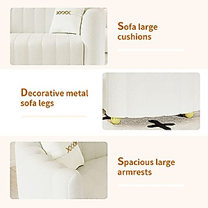 Kadway Lambswool Sofa for Living Room, 84" Mid-Century Modern Beige Couch, Luxury Loveseat Sofa Couch, Sectional Love seat Sofa Couch with Gold Legs, Upholstered Sofa for Apartment Bedroom Home Office