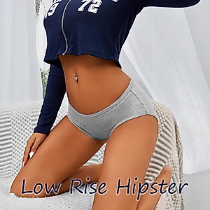 K-CHEONY Womens Underwear Cotton Hipster Bikini Panties Soft Breathable Low Rise Ladies Briefs Black Girls Teen Juniors Underwear