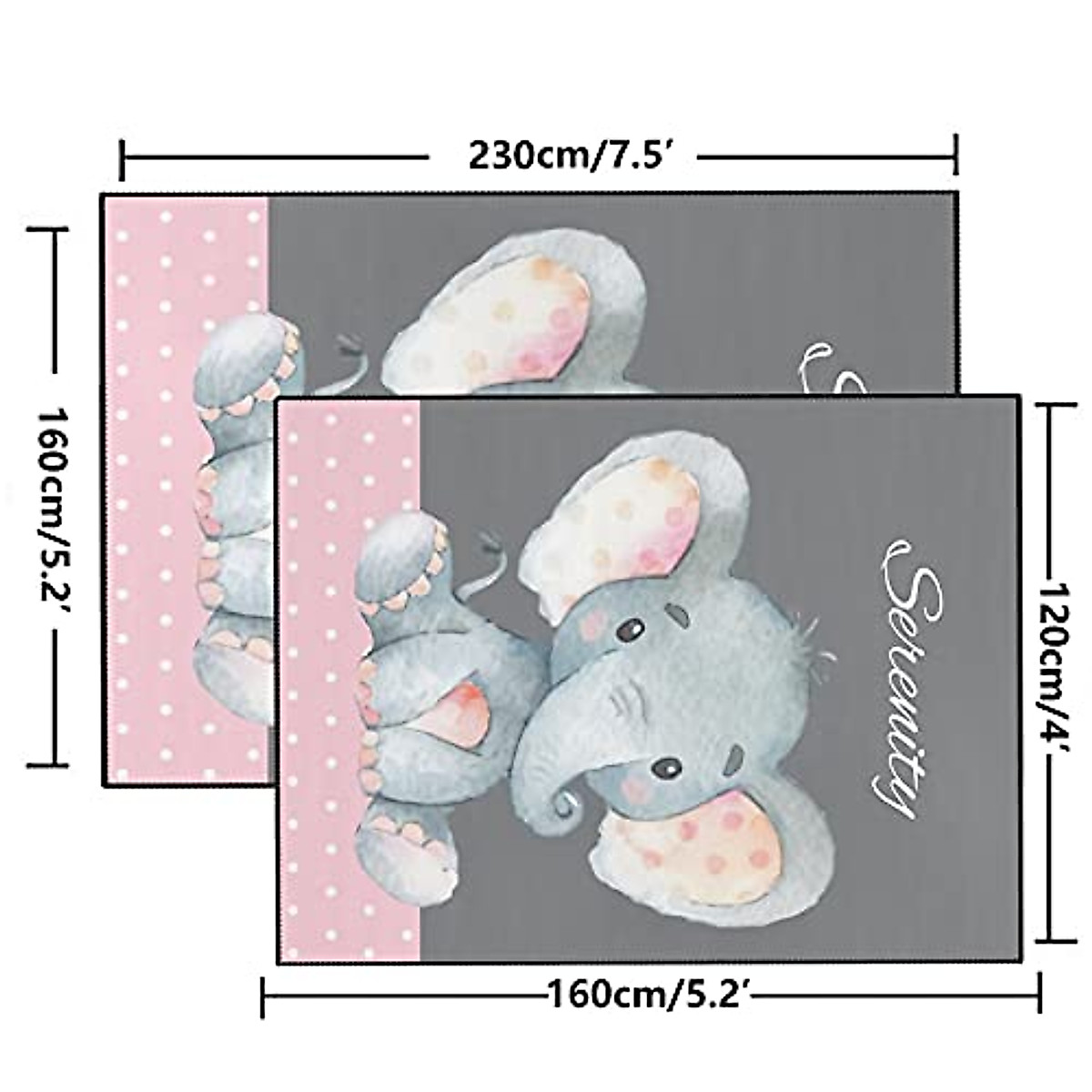 XOZOTY Custom Name Watercolor Elephant Pink Polka Dot Area Rugs Kitchen Bath Mat Washable Doormats for Patio Garden Porch 4'x5.2'
