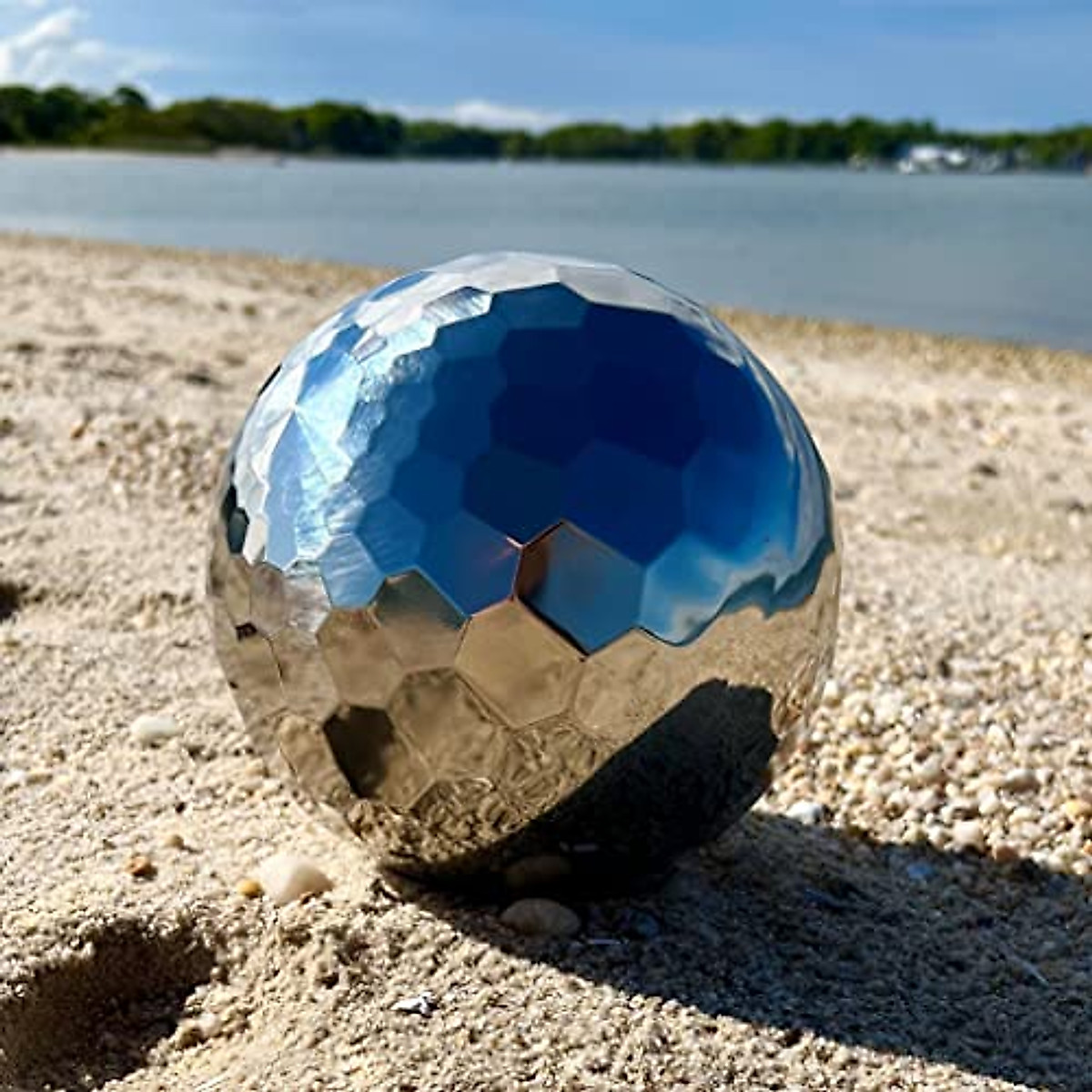 WHW Whole House Worlds Crosby Street Stainless Steel Gazing Ball for Homes and Gardens, 7.75 Inches Diameter, Faceted Mirror Surface