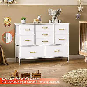 YILQQPER Wide Dresser for Bedroom TV Stand Entertainment Center with Large Chest of 9 Drawers for 50'' TV with Leather Front, Metal Handles for Closet, Entryway, Living Room, Glacier White