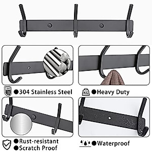 SCUNDA Stainless Steel Coat Rack Wall Mount with 3 Hooks, Metal Wall Hook for Hanging Entryway, Bathroom, Mudroom, Kitchen (Matte Black, 11 inch,1 Pack)