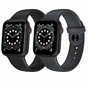 OUHENG 2 Pack Sport Band Compatible with Apple Watch Band 49mm 45mm 44mm 42mm, Soft Silicone Band Strap for iWatch Ultra Series 8/7/6/5/4/3/2/1/SE2/SE (Black/Dark Gray)