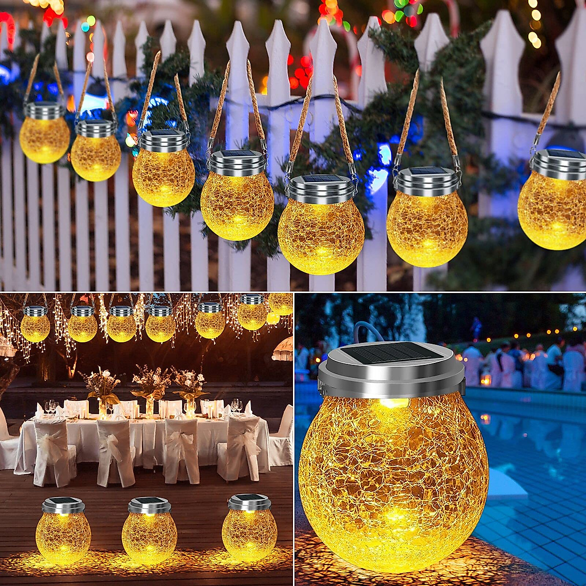 Yipetor 2 Pack Hanging Outdoor Solar Lights - Hanging Night Lights Gifts, Garden Decorations Crackle Glass Globe for Holiday, Yard, Garden, Patio and Lawn Landscape