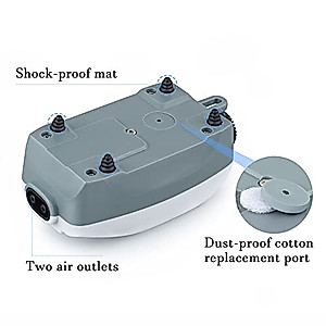 HITOP Dual Outlet Aquarium Electric Air Pump, Whisper Adjustable Fish Tank Aerator, Quiet Oxygen Pump with Accessories for 20 to 100 Gallon (2 outlets)