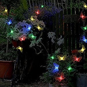 cuzile Outside Solar Light Garden Lights Waterproof 12 Fiber Optic Butterfly Shaped Solar Powered Fairy Lights for Christmas Tree Home Holiday Fence Yard Wedding Patio Party Decoration Multicoloured