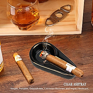 Cigar Ashtray Patio Single Ceramic Outdoor Ash Tray Cigars Portable Travel Porcelain Cigar Ashtrays Suitable for Gift Living Room Office Decoration (Black01)