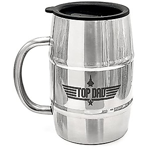 GALVANOX Gift Mug for Dad, Stainless Steel TOP DAD Barrel Cup with Handle and Sip Lid (Hot n' Cold) Double Wall Insulation for Beer & Coffee, 17oz (Gift Boxed for Christmas/Fathers Day)