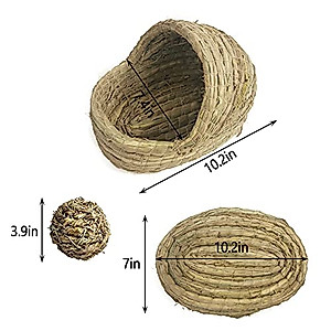 kathson Woven Pet hay Bed for Hamsters, Hand Crafted Grass House for Rabbits, Guinea-Pigs, Bunny and Cats (1ball+Bed)