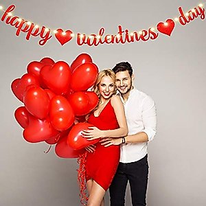 Happy Valentine’s Day Banner Red Glitter Heart Valentines Day Banner with 8 Shiny Molds Light String Valentines Garland Bunting Banner Supplies for Dating Holiday Party Decoration