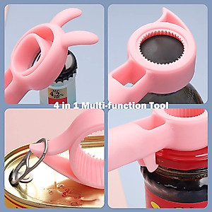FFUWERG Bottle Opener Can Opener Jar Opener for Weak Hands, Cute 4-in-1 Multi Function Beer Opener for Seniors with Arthritis/Child Gift(Pink)