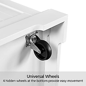 Yaheetech Rolling Kitchen Island Cart with 3 Drawers, Kitchen Storage Cabinet on Wheels with Open Shelves and Inner Adjustable Shelves for Dinning Room/Living Room, Thicker Rubberwood Top, White