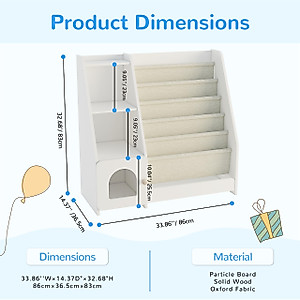 FKWin Kids Bookshelf, Kids Toy Storage Organizer, Baby Storage Book Rack, 4 Tier Kids Wooden Bookshelves, 5 Layer Sling Bookcase for Playroom, Bedroom, Living Room, Kids Room, Nursery, School(White)