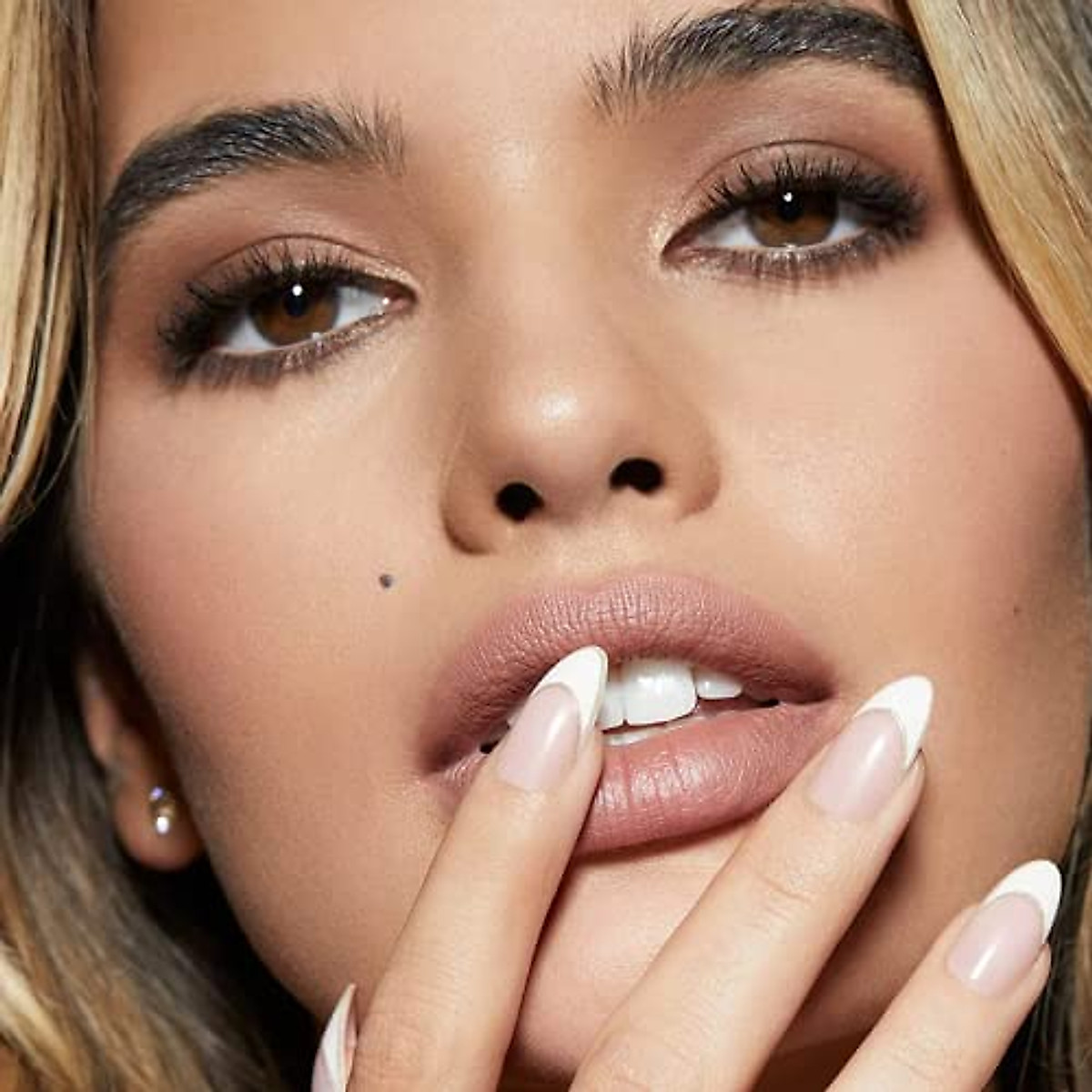 Static Nails Reusable Pop-On Manicure Set, Non-Damaging Glue-On Nails (At The Ivory Almond) - False Nails with Static Nail Glue, Nail Set, Fake Acrylic Press On Nails