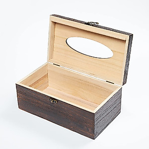 SINOBEST Rectangular Tissue Box Cover Decorative Wood Facial Tissue Holder with Hinged Lid Napkin Dispenser in Antique Style