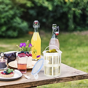 Firlar 2Pcs Pickle Jar with Strainer Insert,Pickle Storage Container With Strainer Insert,Plastic Transparent Pickle Jalapeno Storage Container with Drain Basket for Home Kitchen Supplies