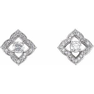 Sterling Silver 3/4 Ct Diamond Halo Clover Stud Earring Pair