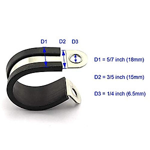 HJ Garden 6pcs 1 inch Rubber Cushioned Cable Clamp 304 Stainless Steel Hose Clamp/Metal Clamp/Tube Holder Fastener for Tube/Pipe or Wire Cord Installation