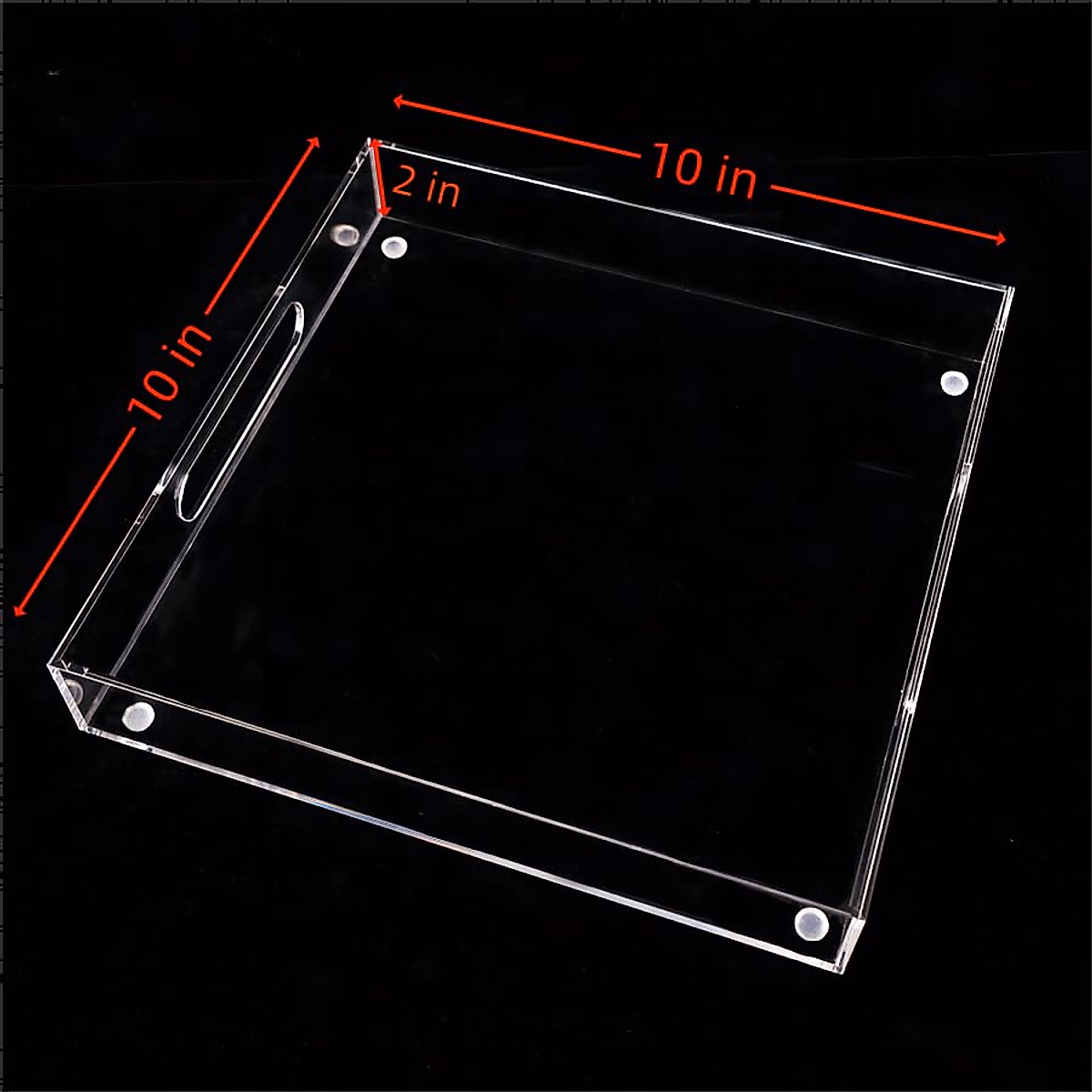 YFYCUSA Clear Acrylic Tray 10"x10" in, Serving Tray with Handles, Acrylic Trays for Serving, Spill Proof, Coffee Trays, Serving Trays, Food Trays, Ottoman Dressing Tables, Square Tray