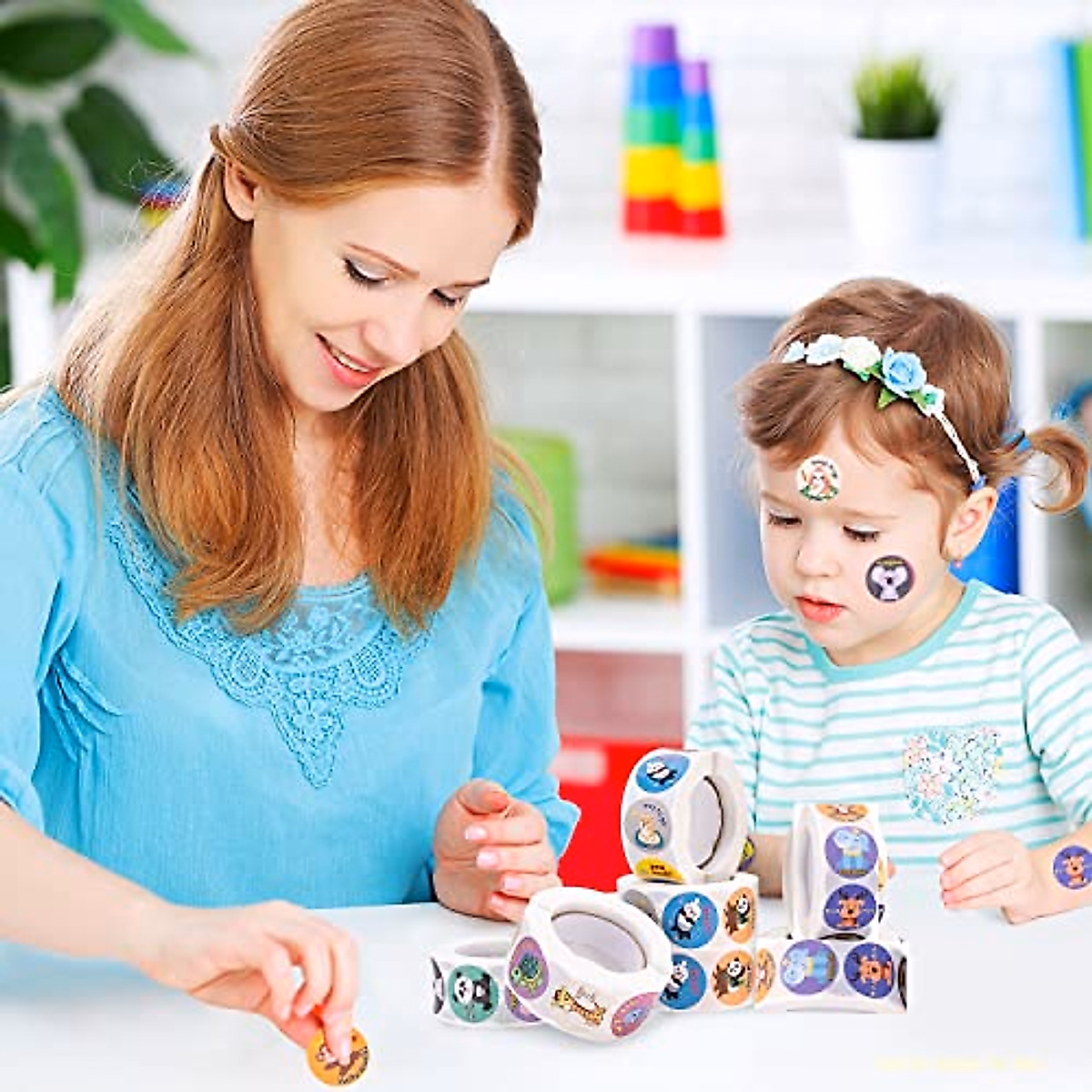 Motivational Stickers Animal Stickers Rolls - 2000 Pcs MoCeYa Stickers Teacher Stickers for Kids Inspirational Stickers School Stickers Potty Training Stickers 4Rolls 32Designs 1inch