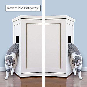 THE REFINED FELINE Cat Litter Box Enclosure Cabinet, Cottage, White, Adjustable Levelers, Large, Hidden Litter Cat Furniture with Drawer