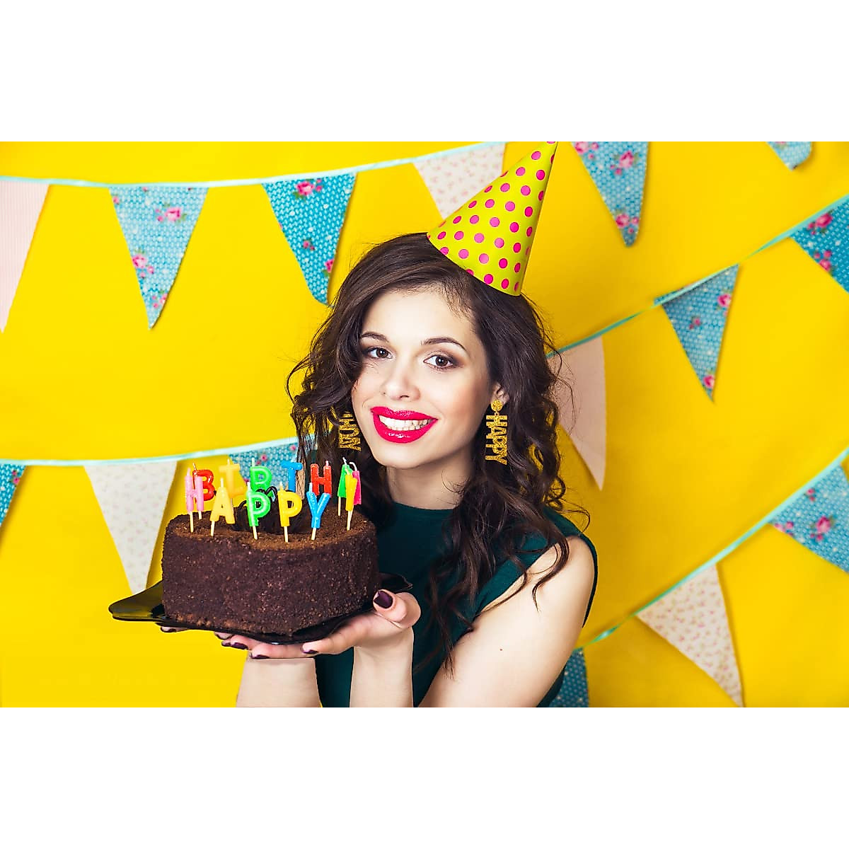 Birthday Earrings Acrylic Glitter HAPPY BIRTHDAY Letter Drop Dangle Earrings for Women Jewelry Party Festive Gifts (Gold)