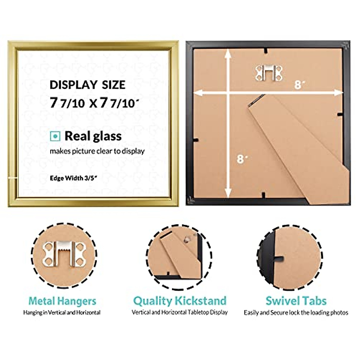 LaVie Home 8x8 Picture Frames (1 Pack, Gold) Simple Designed Photo Frame with High Definition Glass for Wall Mount & Table Top Display