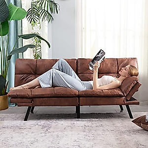 Opoiar Leather Futon Sofa Bed,Convertible Memory Foam Couch Bed,Futon Sets Daybed with Mattress Included,Folding Modern Sleeper Sofa Love seat for RV Car Living Room&Bedroom Small Space,Brown