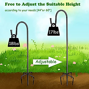 Shepherd Hook Plant Hangers Outdoor (76 inch) with 5 Prong Base, 2 Pack Adjustable Shepherd Hooks for Outdoor Garden Decor Hanging Bird Feeder Pole Plants Holders, Matte Black