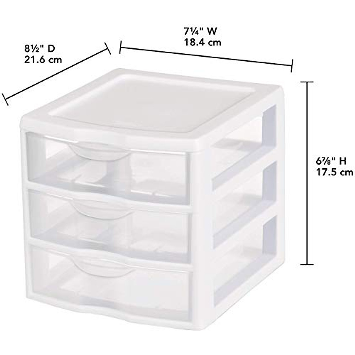 Tribello 3 Drawer Plastic Storage, Mini Drawer Unit, White Frame With Clear Drawers for Craft Storage - 8.5"L X 7.25"W X 6.75"H Inches - American Made (1 Pack)