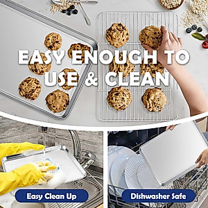 Baking Sheet Pan with Rack Set, Joyfair Stainless Steel Toaster Oven Pans Tray & Cooling Racks for Cookie/Jelly Roll/Bacon/Meat, Commercial Metal & Rust-free, Dishwasher Safe (16 Inch)