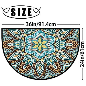 Door Mat Bohemia Entryway Rug Half Round Kitchen mat Non-Slip Entrance Way Rug Front Half Circle Rugs for Kitchen, Shower Room, Bedroom,Living Room 36 * 24in