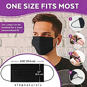 Non-Medical Adult Face Mask (50 Individually Wrapped Masks) - 4-Ply Non-Medical Black Disposable Face Masks, Premium Design With Comfortable Earloops & Adjustable Metal Nose Strip