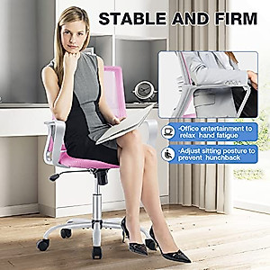 JHK Home Office Chair Mesh Mid Back Ergonomic Computer Executive Task Desk with Lumbar Support, Armrest, Rocking Swivel Tilt Function, Wheels, Sponge Seat Cushions for Adult, Pink