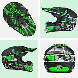 Youth Motocross Dirt Bike Helmet Anti-Collision ATV DOT Approved Offroad Motorcycle Four Wheeler Outdoor Street BMX MX Offroad Full Face Helmet (Black, Medium)