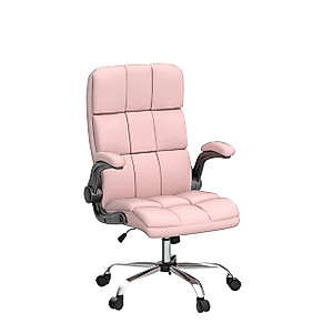 KCREAM Home Office Chair Executive Chair Frabic Computer Desk Chair, High Back Adjustable Tilt Angle and Flip-up Arms and Thick Padding for Comfort and Ergonomic Design for Back Support (Pink)