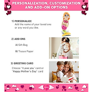 DolliBu Happy Mother's Day Super Soft Plush Green Mermaid Doll Figure - Cute Stuffed Animal with Pink Heart Message for Best Mommy, Grandma, Wife, Daughter - 14" Inches