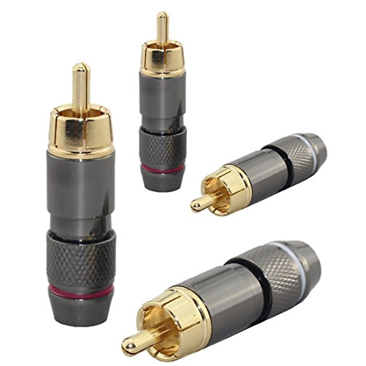 [4 pcs] Hi End RCA Male Plug, Adapter Audio Phono, Gold Plated Solder Connector Wv-hfr4in1