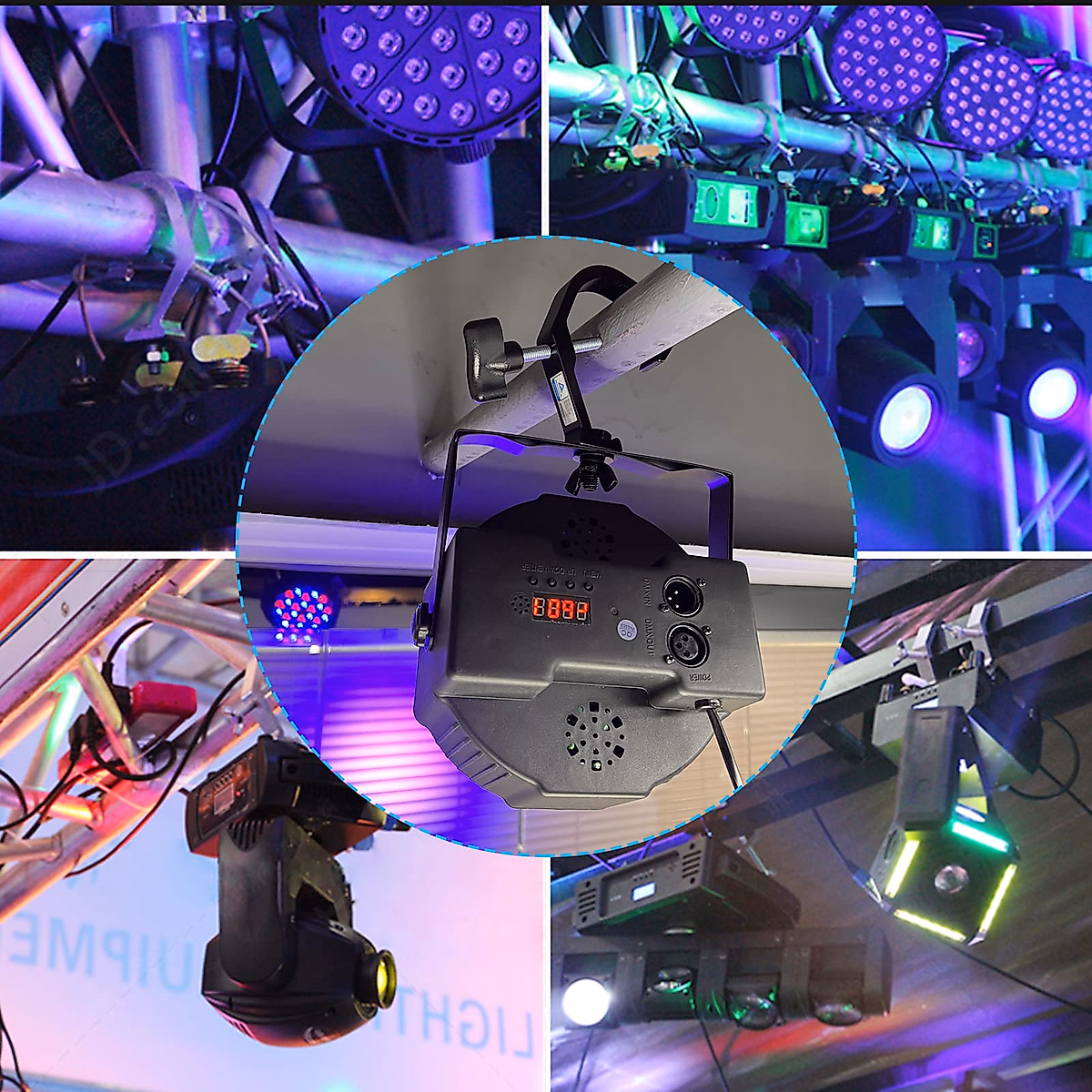 6 Pack Stage Light Clamp Hooks, Aluminum DJ Truss Clamps, LED PAR DJ Spots Lights Moving Head Beam Spot C-Clamps, Fit for 30-51mm (1.18-2") OD Tube/Pipe, Heavy Duty 132lbs/60kg, TUV Certificated