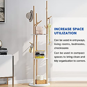 LIWSHWZ Freestanding Coat Rack with 9 Hooks and 3 Shelves, Hall Tree for Jackets, Coats, Hats, Bags, for Home Office Entryway Corridor (White)