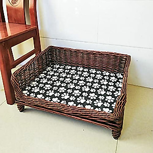 Elevated Dog Bed Cats Cot Brown Willow Rattan, Large/Medium/Small Pet Bed for Rabbits, with Cushion Pad (Size : L 120 x W 70 cm)