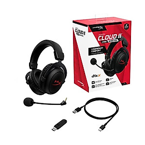 HyperX Cloud II Core Wireless - Gaming Headset for PC, DTS Headphone:X Spatial Audio, Memory Foam Ear Pads, Black