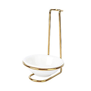 YARNOW Upright Stovetop Drip Catcher Spoon Rest, 1PC White Ceramic Single Ladle Spoon Rest Holder with Stainless Steel Rack