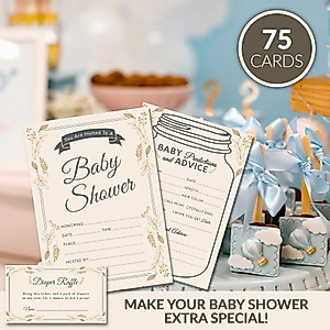 Simple-Glee Baby Shower Invitations Kit - 25 Gender Neutral Rustic Invites, Prediction and Advice Cards, Diaper Raffle Tickets - comes with Envelopes