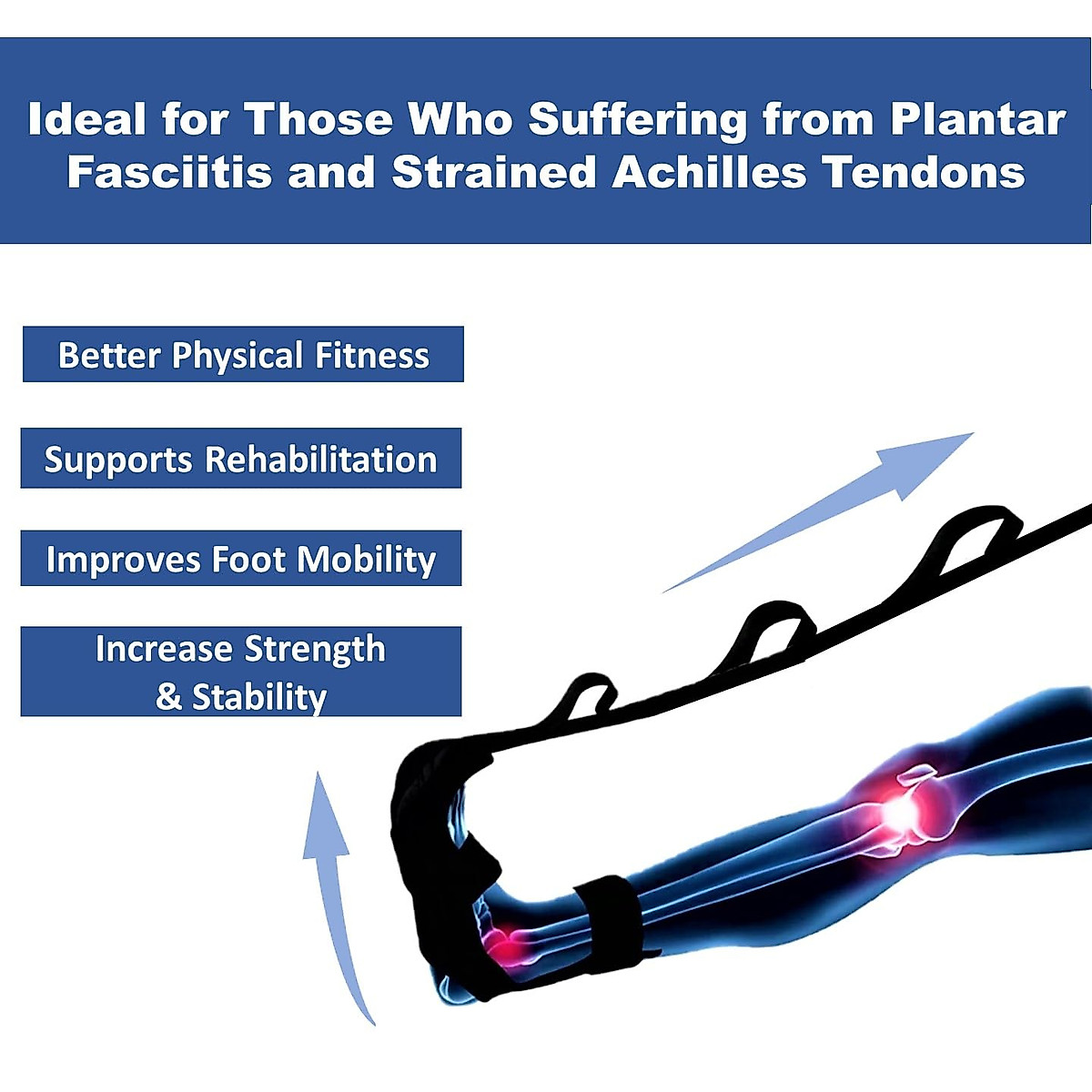 Govin Foot & Calf Stretching for Plantar Fasciitis Planter Facetious Support ideal for Muscle Strain, Ankle Injuries, Pain Relief, Dancers, Yoga and Physical Therapy.
