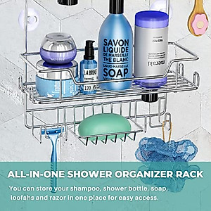 KeFanta Shower Caddy over Shower Head, Silver Hanging Shower Organizer, Shower Storage Rack with Hooks for Razor, Bathroom Shampoo Holder